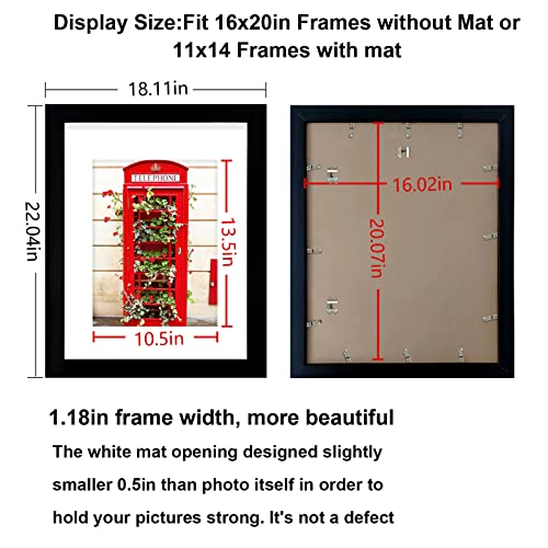 SESEAT 16x20 Picture Frame Black, Display Pictures 11x14 with Mat or 16x20 without Mat, Photo Frames Wall Gallery, 1 Pack
