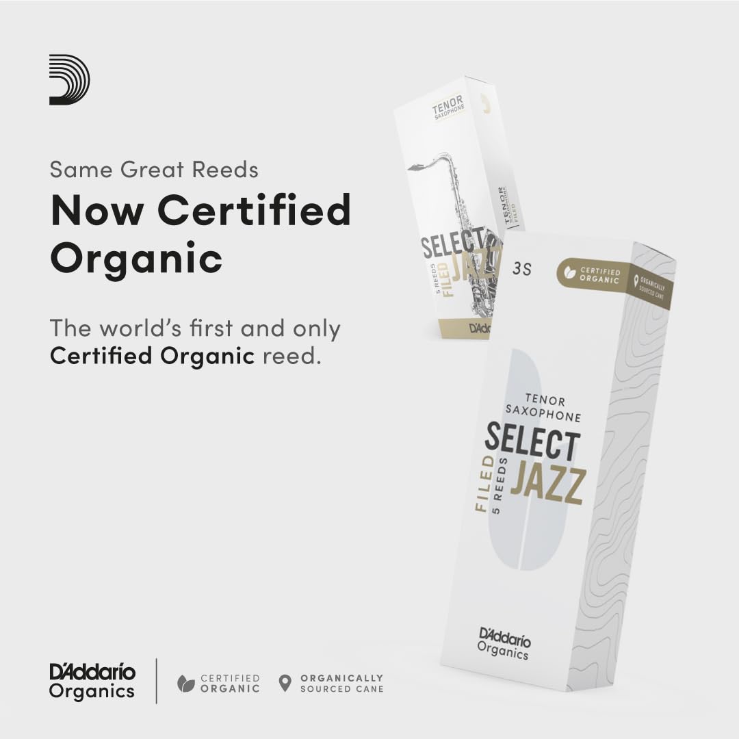 D’Addario Woodwinds Select Jazz Tenor Sax Reeds, Filed, Strength 3 Strength Medium, 5-pack, RSF05TSX3M