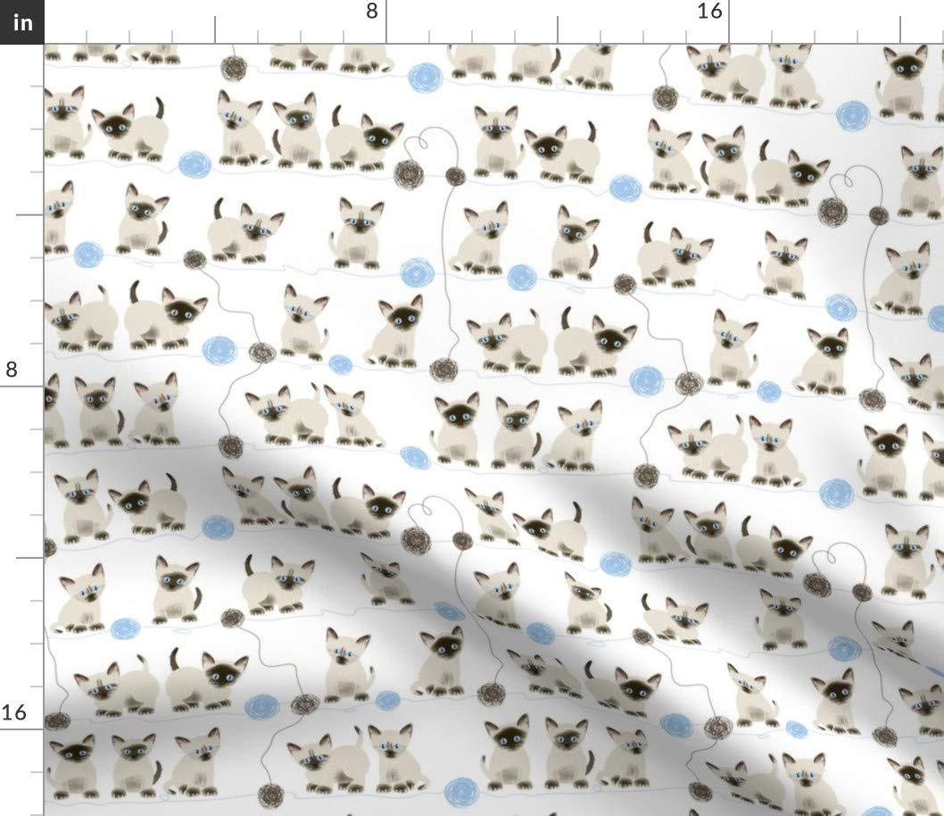 Spoonflower Fabric - Siamese Kittens Balls Kitten Playful Cat Cute Printed on Petal Signature Cotton Fabric by The Yard - Sewing Quilting Apparel Crafts Decor