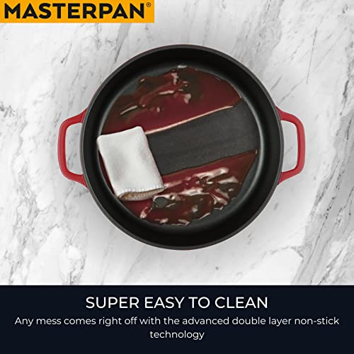 MasterPan 7 Quart Non-Stick Cast Aluminum Dutch Oven Casserole Stockpot 11", Black