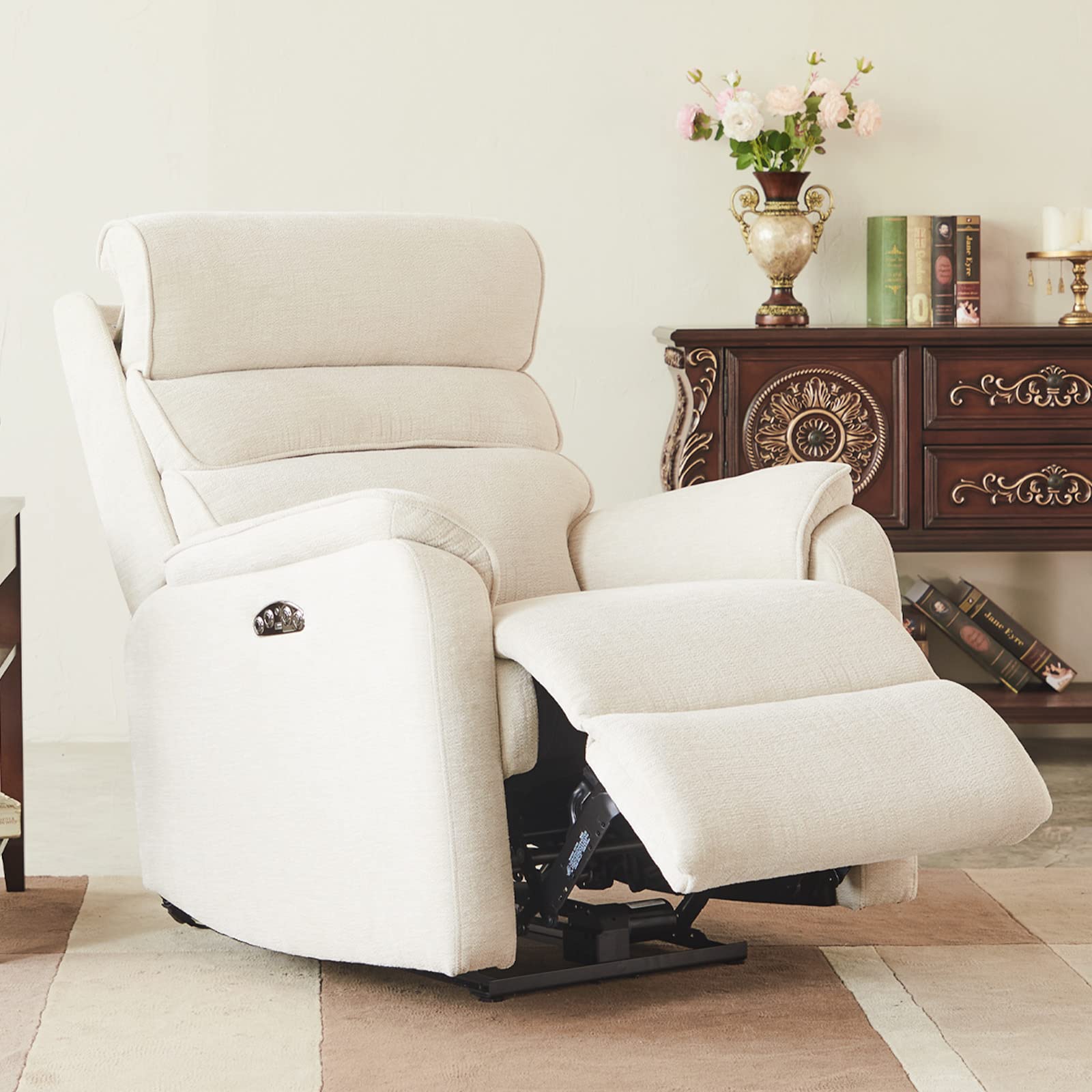 Creatuis J&L Electric Recliner Zero Gravity Recliner Chair with Power Adjustable Headrest Sofa with USB Charging Port Chenille Recliner Living Room Bed Room(Beige)