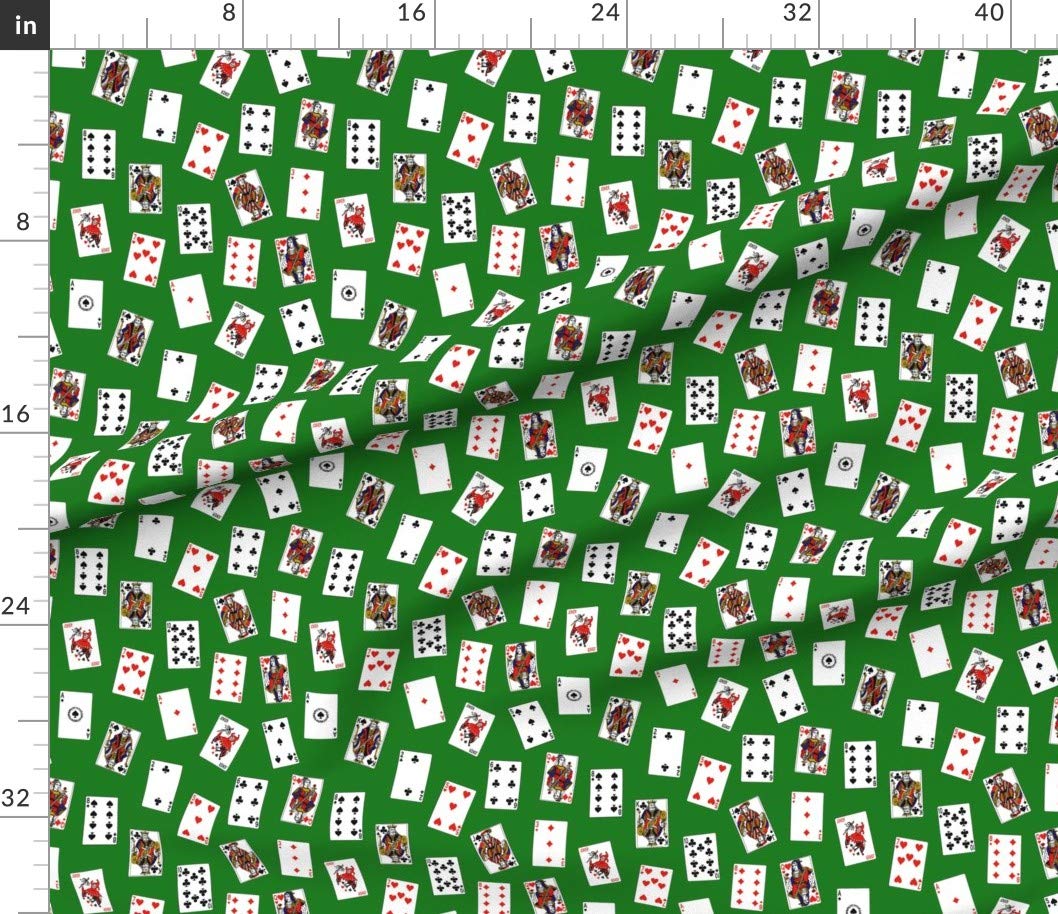 Spoonflower Fabric - Playing Cards Green Deck Card Game Poker Casino Printed on Petal Signature Cotton Fabric Fat Quarter - Sewing Quilting Apparel Crafts Decor