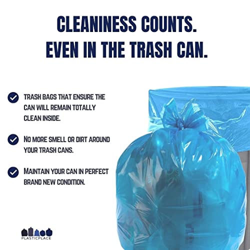 Plasticplace 64-65 Gallon Recycling Trash Bags For Toter │1.5 Mil │ Blue Heavy Duty Garbage Can Liners │ 50” x 60” (50 Count)