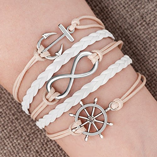 DemiJewelry Navy Nautical Rudder Anchor Braided Weave Leather Infinity Bracelet