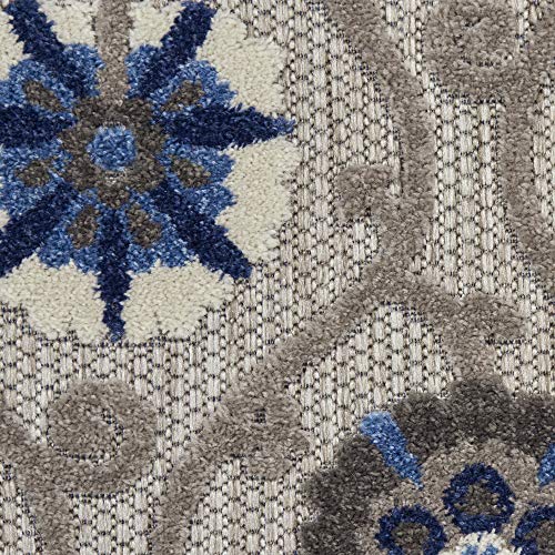 Nourison Aloha Indoor/Outdoor Grey/Blue 7'10" x 10'6" Area Rug, Easy Cleaning, Non Shedding, Bed Room, Living Room, Dining Room, Deck, Backyard, Patio (8x11)