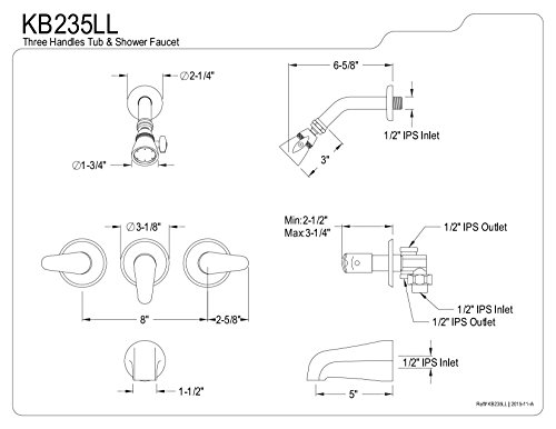 Kingston Brass KB235LL Tub and Shower Faucet with 3-Legacy Lever Handle, Oil Rubbed Bronze