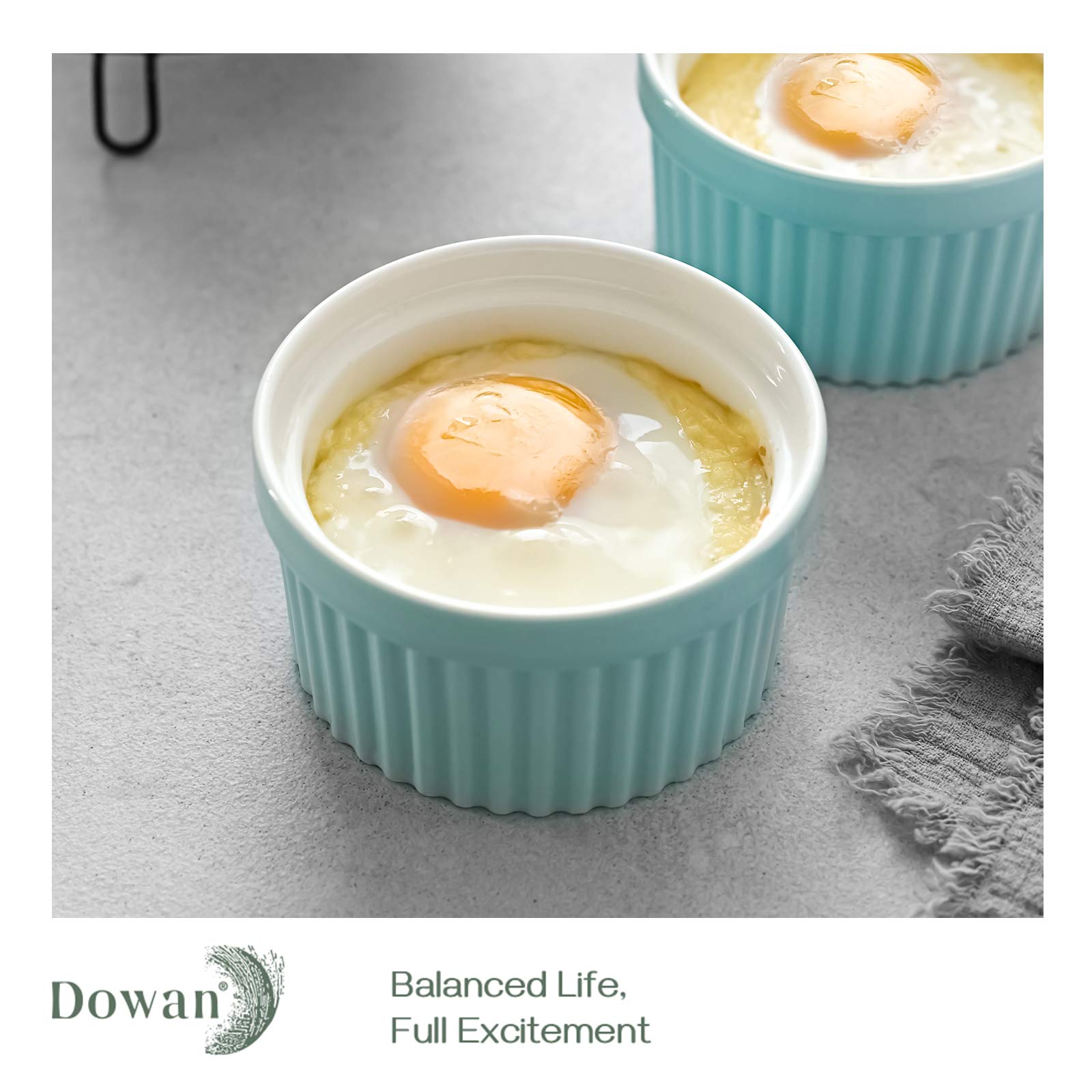 DOWAN 8 oz Ramekins - Ramekins for Creme Brulee Porcelain Ramekins Oven Safe, Classic Style Ramekins for Baking Souffle Ramekins Bowls, Set of 6, Blue