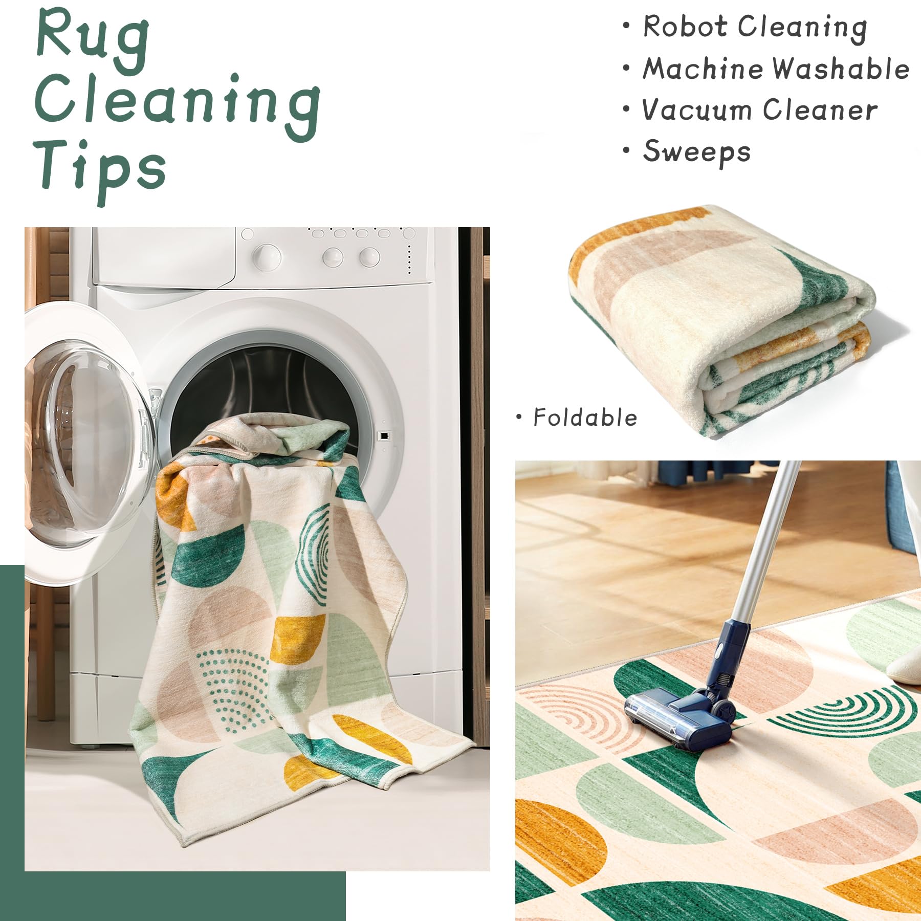 MUJOO Green Rug Boho Washable,3x5 Area Rugs for Bedroom Entryway Living Room Bedside,Small Throw Floor Carpet Non Slip Soft Indoor Modern Abstract Sage Green