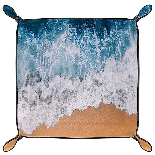 FAMONEN Table Organizer Leather Tray Organizer Storage Box Convenient for Home and Office Ocean Foam