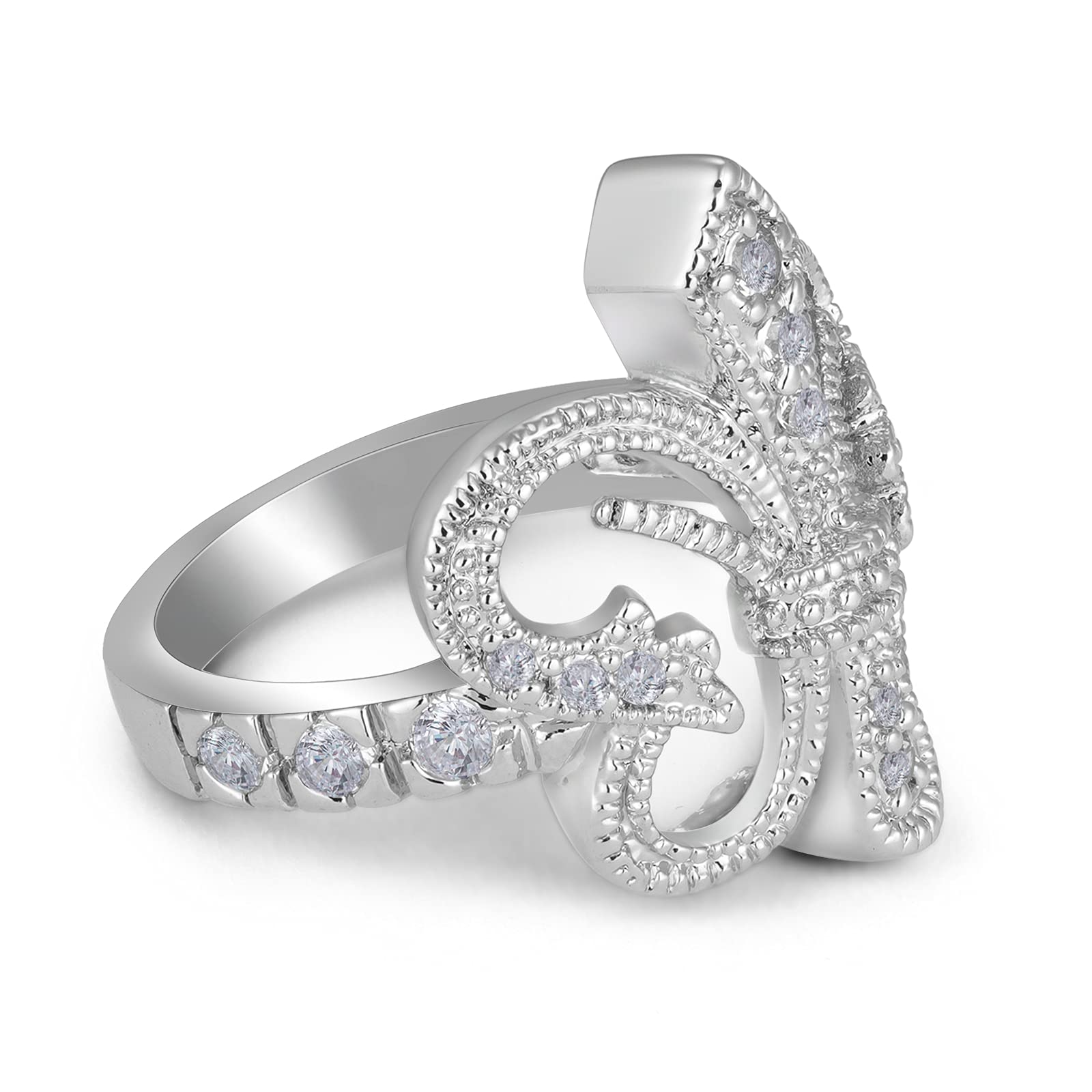 Delicin Cubic Zirconia Princess Crown Wedding CZ Band Eternity Ring