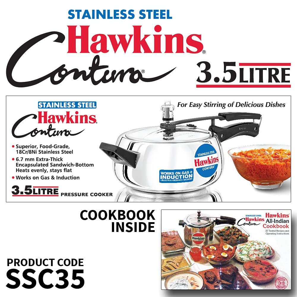 Hawkins SSC35 Induction Base Stainless Steel Pressure Cooker, 3.5L, Silver