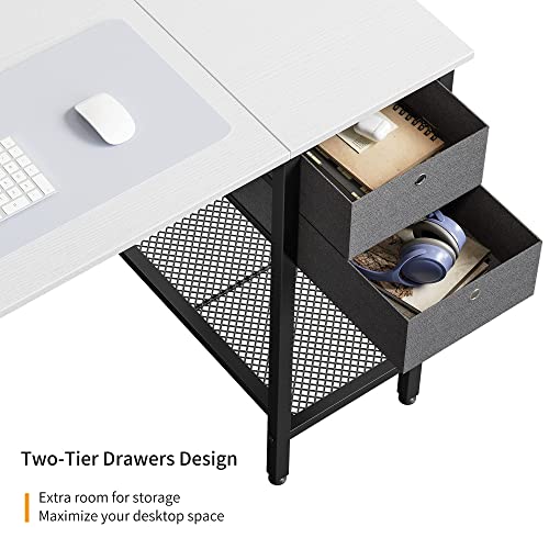 Cubiker Computer Home Office Desk with Drawers, 55 Inch Small Desk Study Writing Table, Modern Simple PC Desk, White