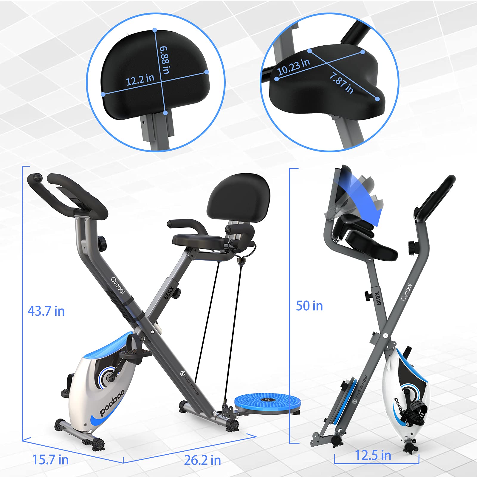 cycool Foldable Exercise Bike Magnetic Stationary Bikes Indoor Cardio Training Cycle with Comfortable Seat Cushion,Twister Plate and Arm Resistance Bands Workout Bicycle (grey)