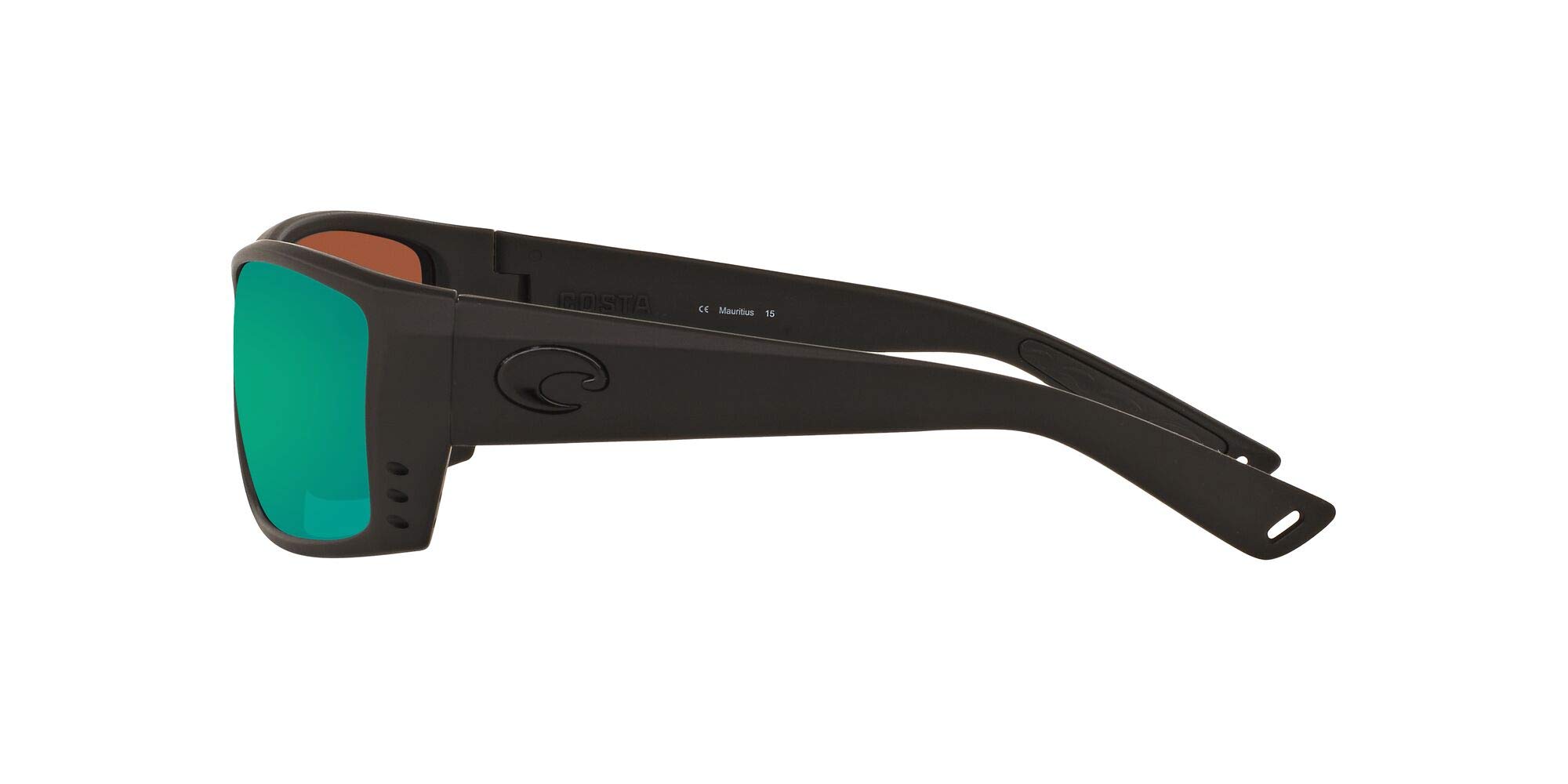 Costa Del Mar Mens Cat Cay Rectangular Sunglasses, Matte Black/Electric Green/Grey Silver Mirrored Polarized-580G, 61 mm