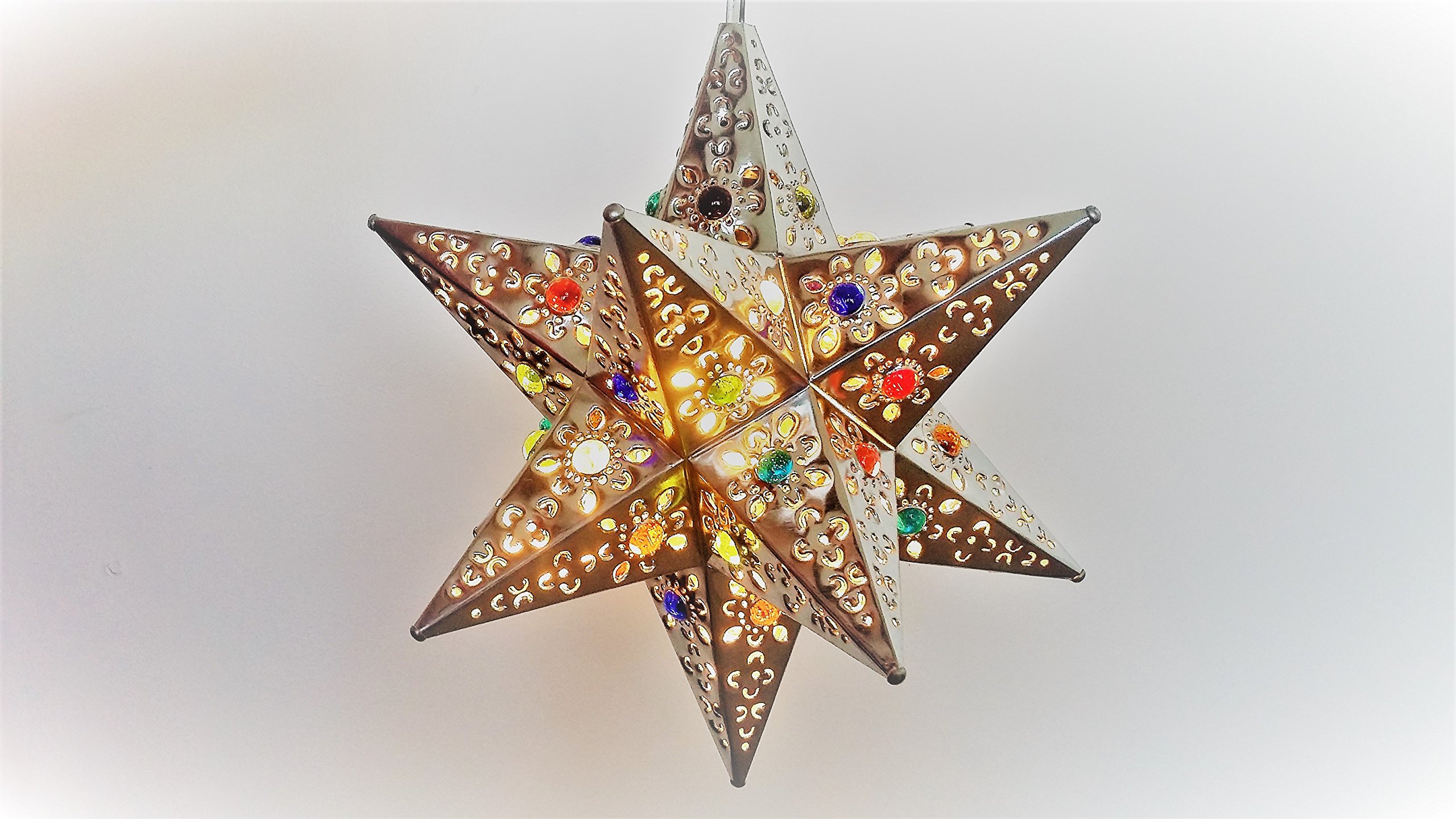 Unique and Beautiful Handmade Hanging Star Lamp with 12 Points! for Home and Garden Decor by SHOPIMUNDO. Outdoor Hanging Decorative Star Lantern with Marbles, You Will Love it