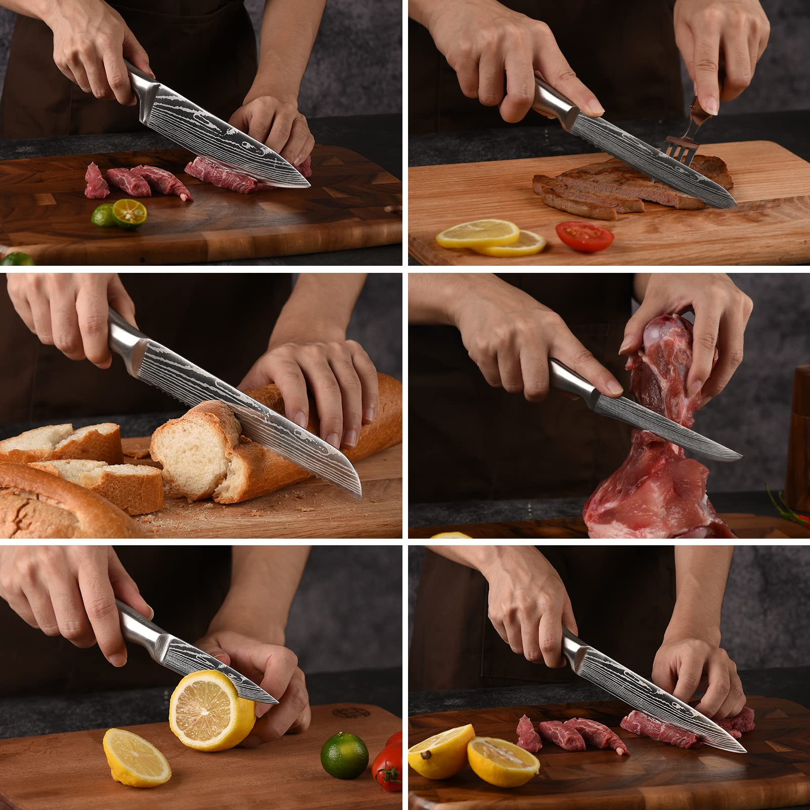 CuCut Knife Set, 16 Piece Knife Set with Block, German Stainless Steel Hollow Handle Kitchen Knives, Include Kitchen Accessories