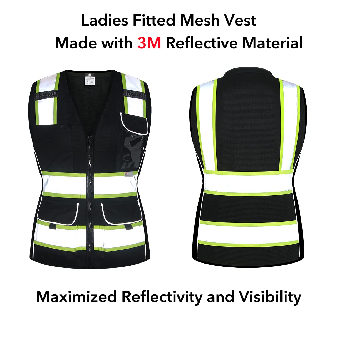 Dib Safety Vest for Women with Pockets, Mesh Reflective Vest High Visibility, ANSI Class 2 Made with 3M Reflective Tape, Orange and Black M
