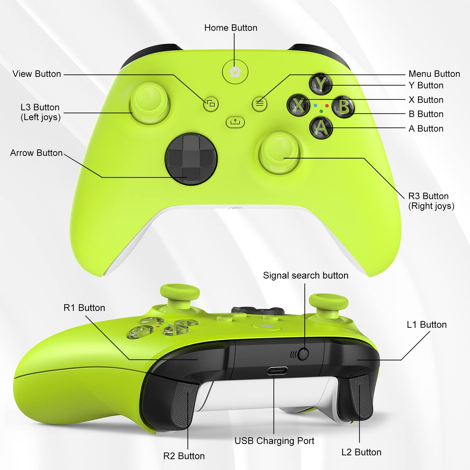 fuxinya Wireless Controller Wireless PC Gamepad with 2.4GHZ Wireless Adapter Compatible With Xbox Series X/S、Xbox One、Windows 10/11(Electric Volt)