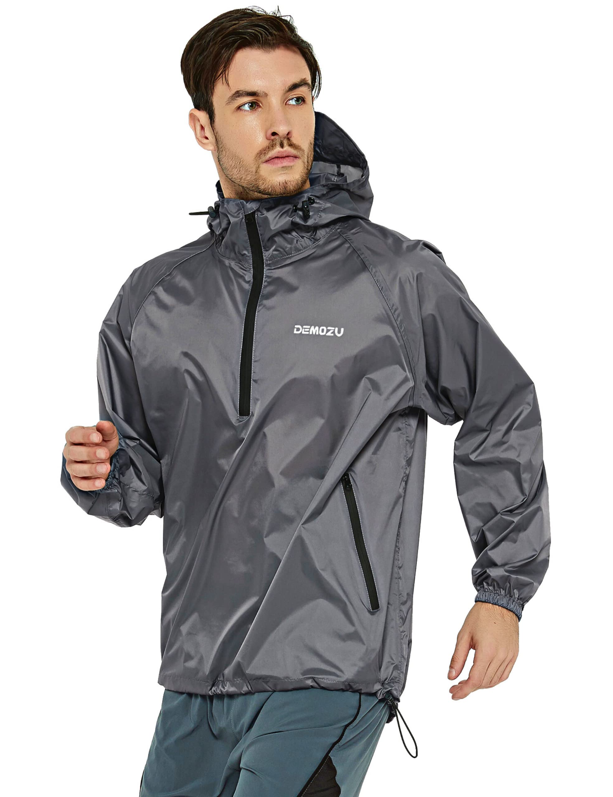 DEMOZU Men's Lightweight Running Cycling Rain Jacket Water Resistant Packable Hooded Bike Windbreaker Jacket, Neon Yellow, L
