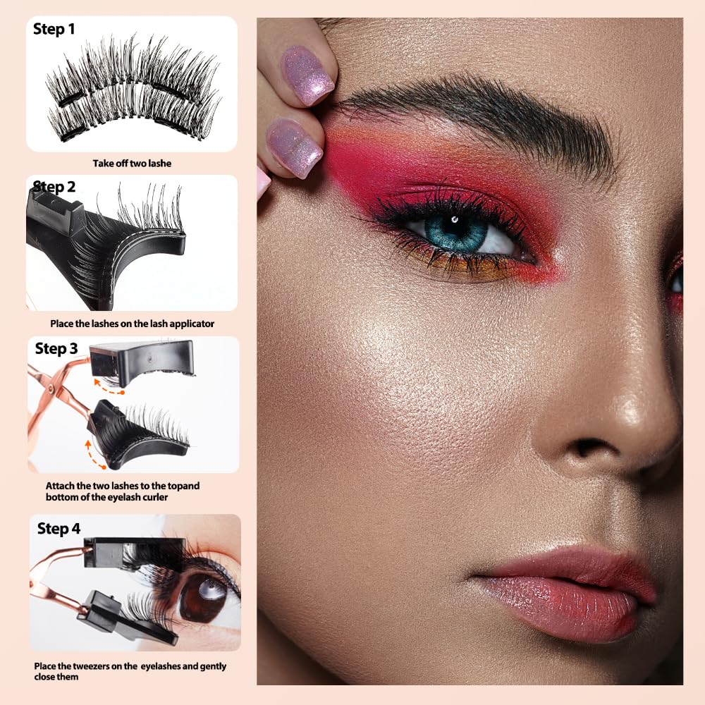 Dual Magnetic Eyelashes NO Eyeliner or Glue Needed,Magnetic False Eyelashes 3D Natural Look ,Fake Eyelashes Easy to Wear and Reusable 2 Pairs Pack with Tweezers