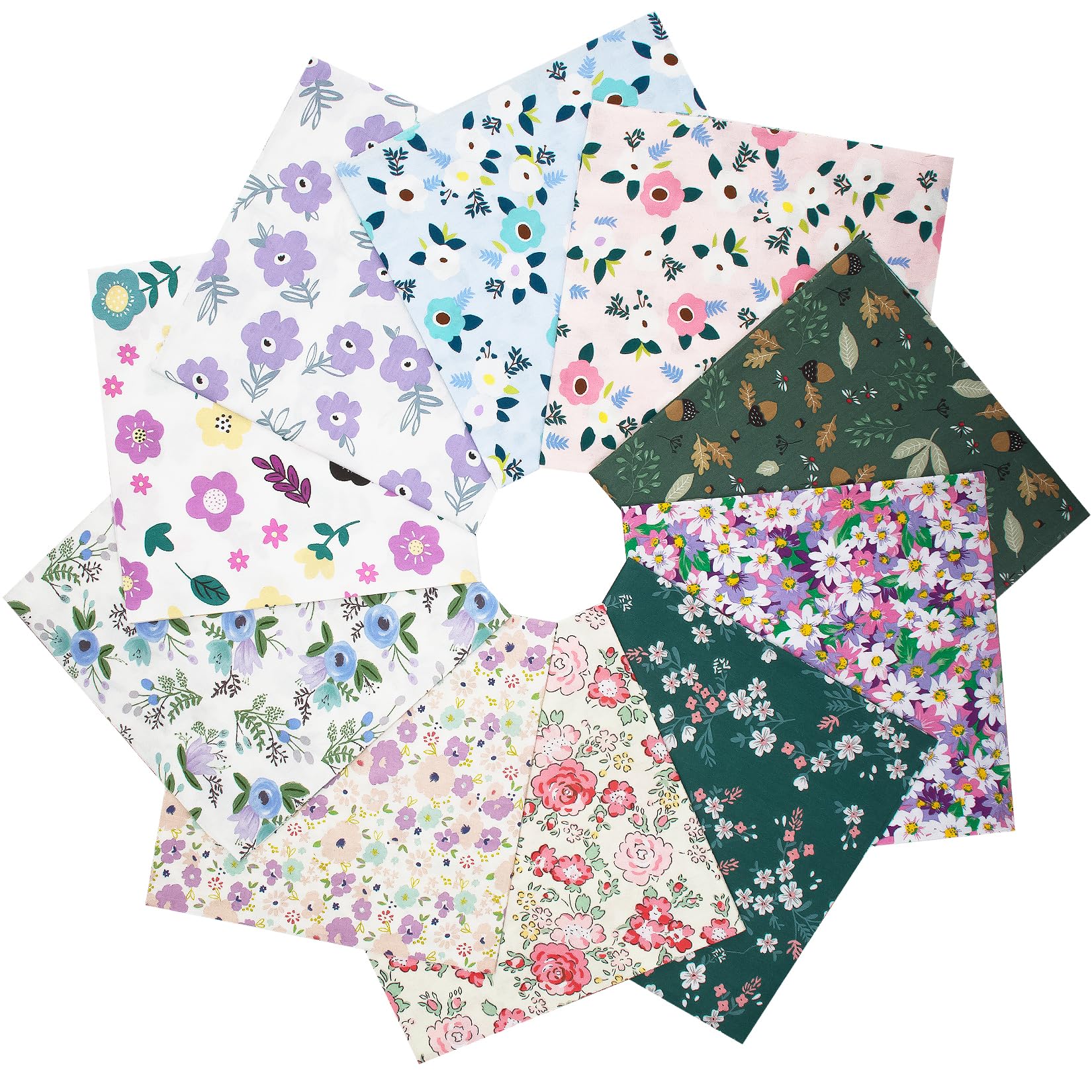 Cotton Quilting Fabric 50 Pcs 10" x 10" Fat Quarters Fabric Bundles Floral Fabric Squares for Quilting, DIY Sewing Project, Patchwork, Misscrafts, Crafting(25cm x 25cm)