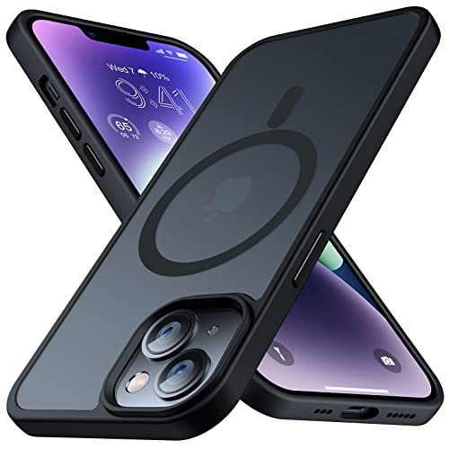 VOFATA Magnetic for iPhone 14 Case for iPhone 13 Case [Military Grade Drop Tested][Compatible with MagSafe] Shockproof Protective Translucent Matte Hard Back Slim Thin Phone Cover 6.1 inch, Black