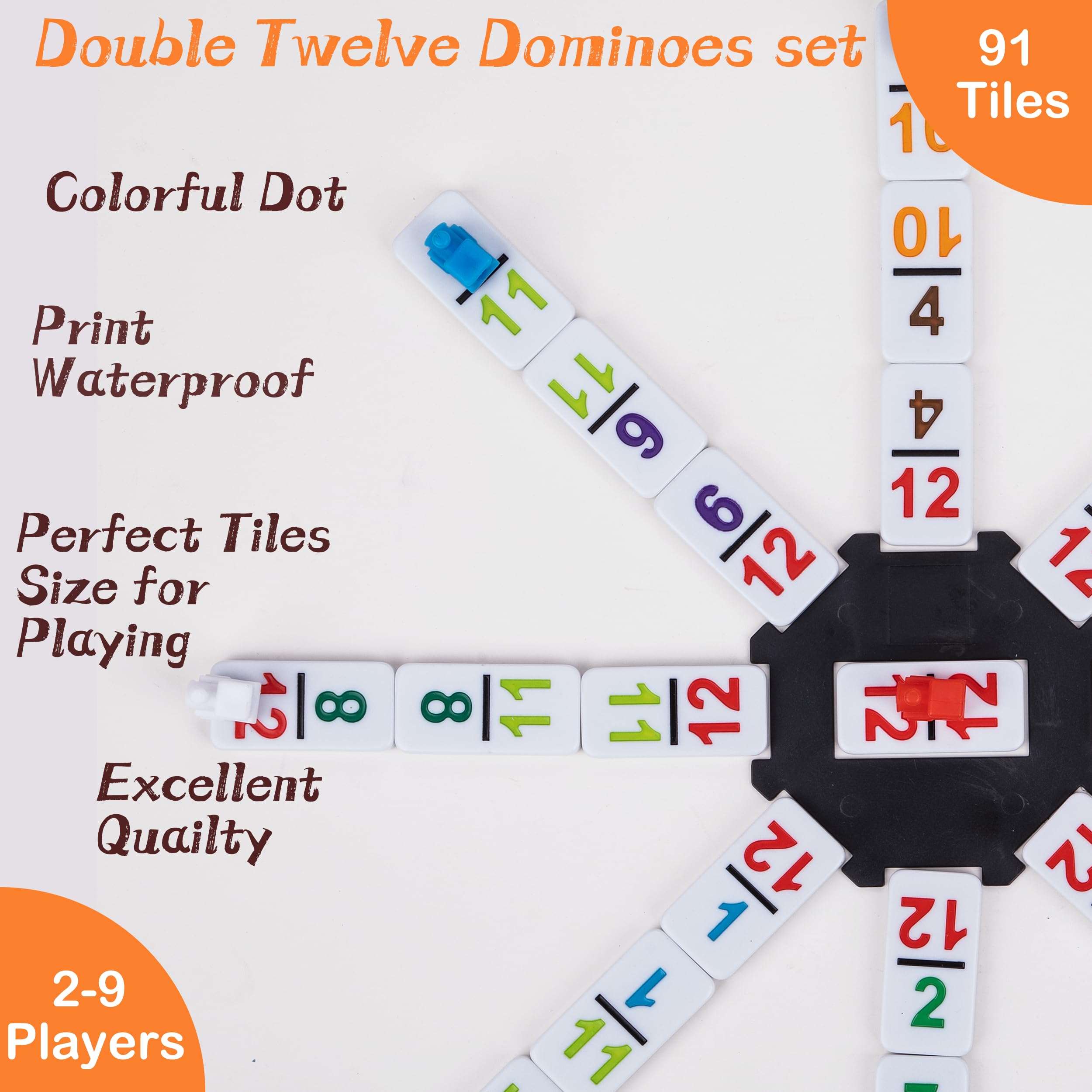 Dominoes Double 12 Colored Dot Dominoes Mexican Train Game Set, Double 12 Colored Dot Dominoes with Aluminum Case Mexican Train Game Set, 91 Tiles(2-8 Player)