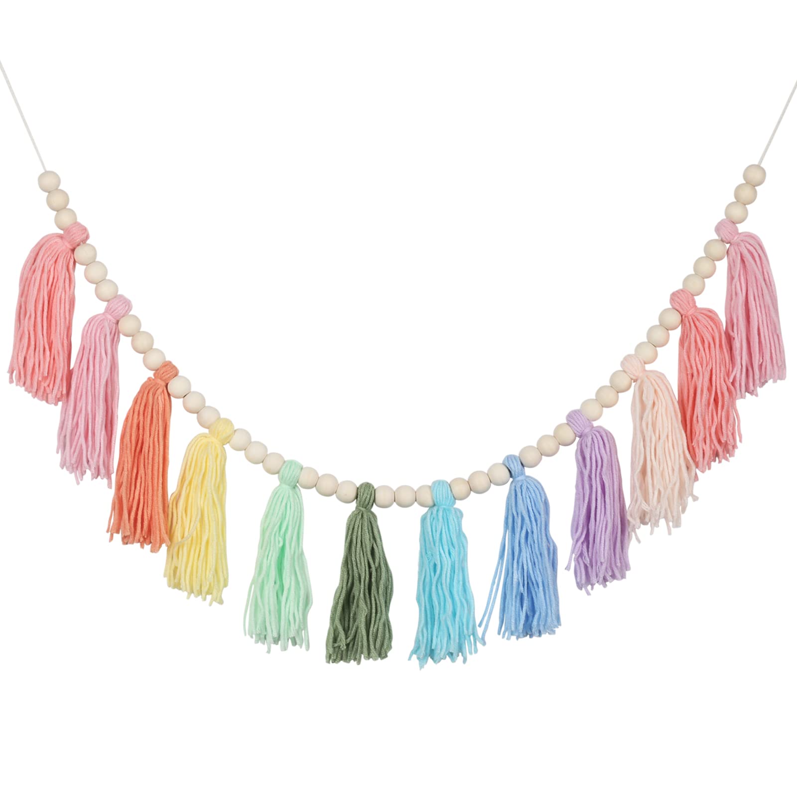 Cotton Tassel Garland Banner Colorful Birthday Decor Party Backdrop Christmas Boho Wall Hangings Decor for Bedroom, Nursery, Play Room, Baby Shower, Girls Room Decor, Birthday Gift (A)