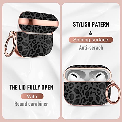 Maxjoy,Protective Shockproof Cover with Keychain Compatible,Cute Apple airpods Pro case,for Girls and Women and Men (Leopard Print on Black)