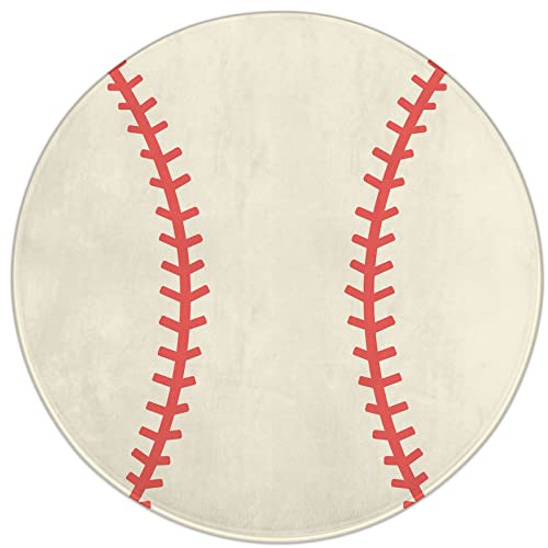 YEAHSPACE Baseball Rug Round 40 inch Area Rug Bedroom Playroom Decorate (40 inch, Sports Baseball Beige)