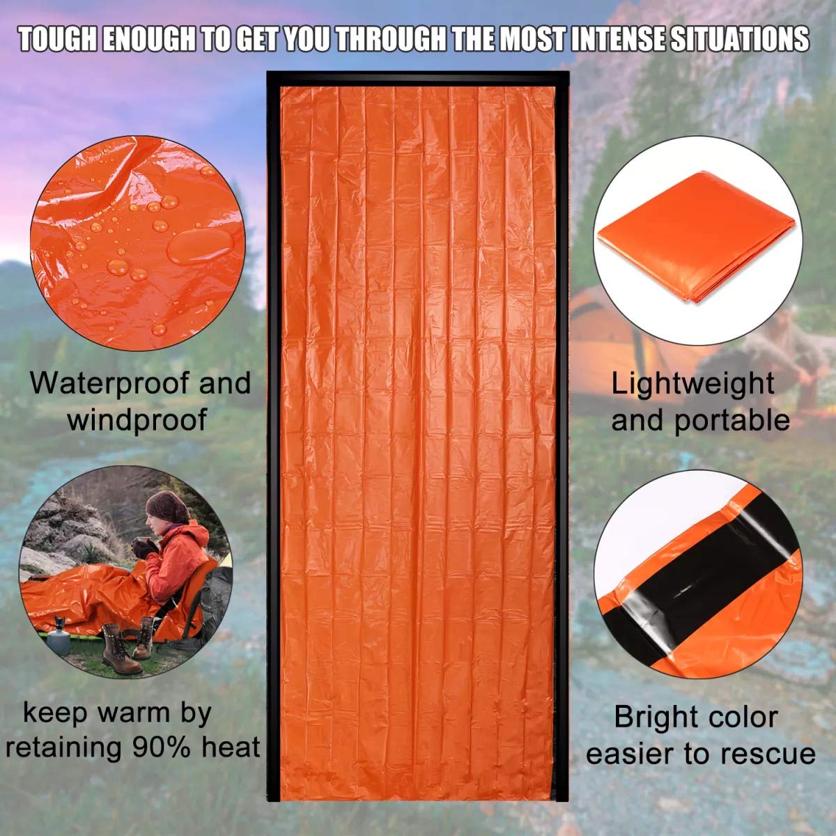 DIBBATU 4 Pack Emergency Sleeping Bag, Survival Thermal Bivy Sack Blanket, Waterproof Lightweight, Portable Nylon Sack for Camping Hiking Outdoor Adventure Activities (orange-004)