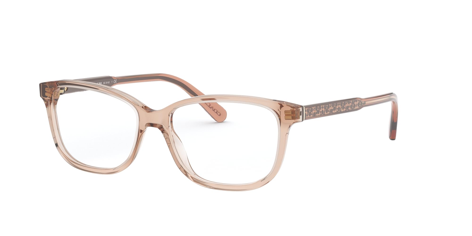 Coach HC6143 Prescription Eyewear Frames, Transparent Peach/Demo Lens, 52 mm