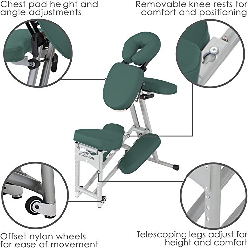 STRONGLITE Portable Massage Chair Ergo Pro II - Ultra-Strong, Lightweight, Folding Tattoo Spa Massage Chair with Wheels & Carry Case (600lbs Working Weight), Teal