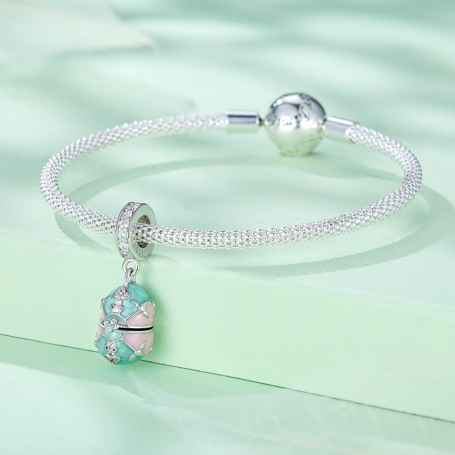 Easter Egg Pendant Charm 925 Sterling Silver Charm Fits For Pandora Bracelet Necklace, BSC779