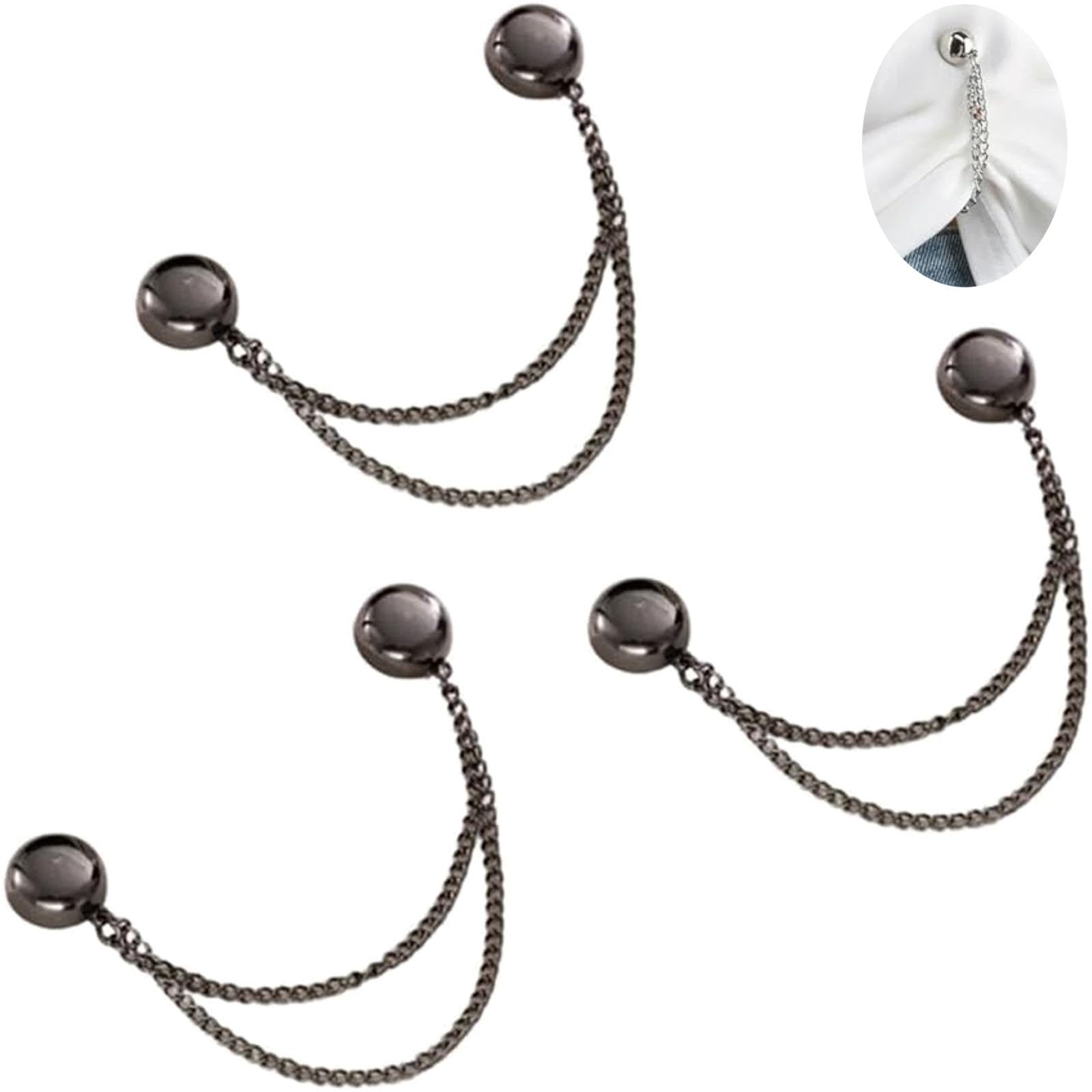 Multi-Function Magnetic Clothing Clips, 2024 New Cinch Clips for Clothing, Long Chain Colorful Pinless Brooch, Enhance Fashion Effortlessly for Career Suit Hijab Tie Hat Scarf Decorate (3Pcs Black)