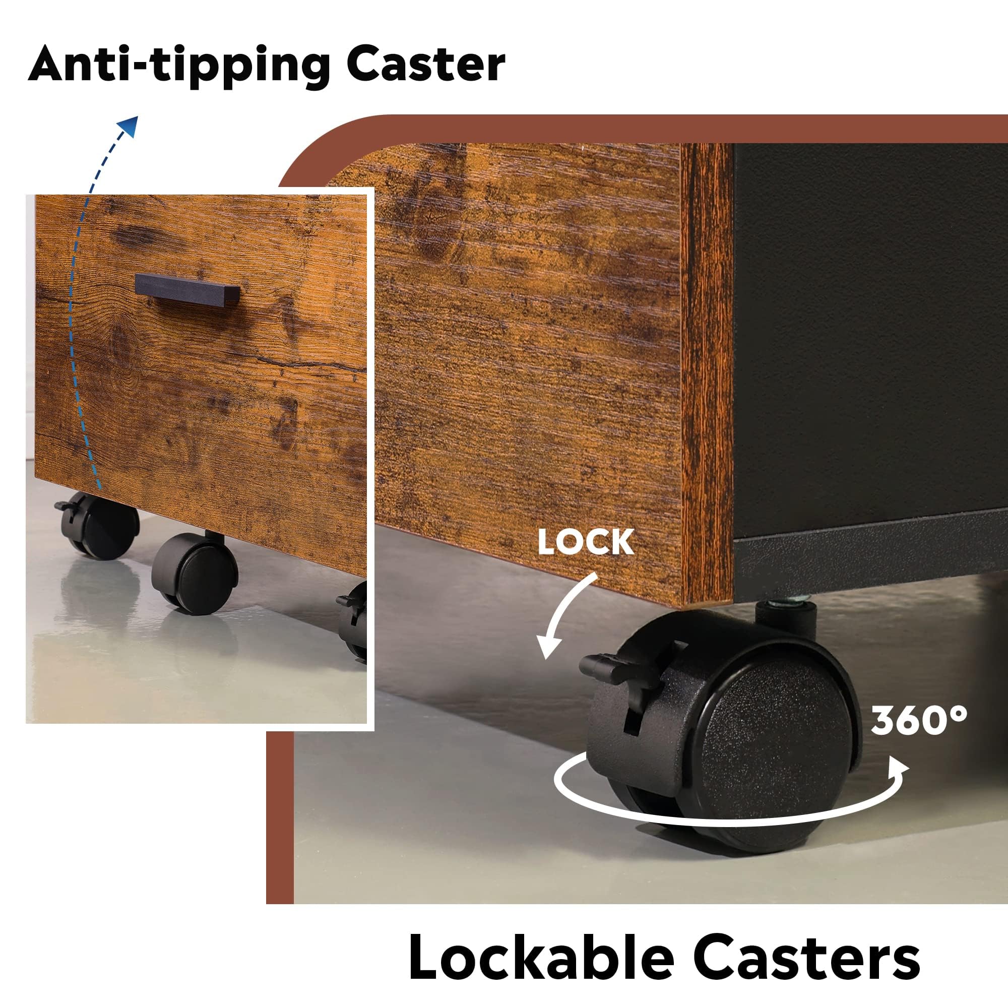 DEVAISE 3 Drawer Rolling File Cabinet with Lock, Wood Filing Cabinet fits Letter / A4 Size for Home Office, Rustic Brown
