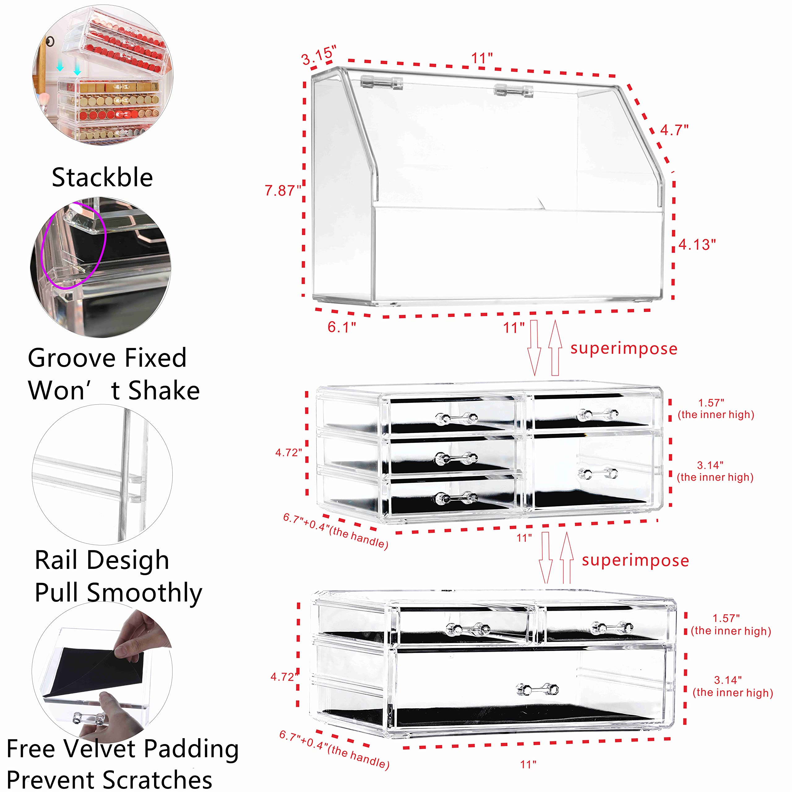 Cq acrylic Clear Makeup Organizer for Vanity Countertop,Dustproof Waterproof Bathroom Organization With 8 Drawers For Beauty Skin Care Skincare Product Organizing and Perfume Cosmetic Storage Case