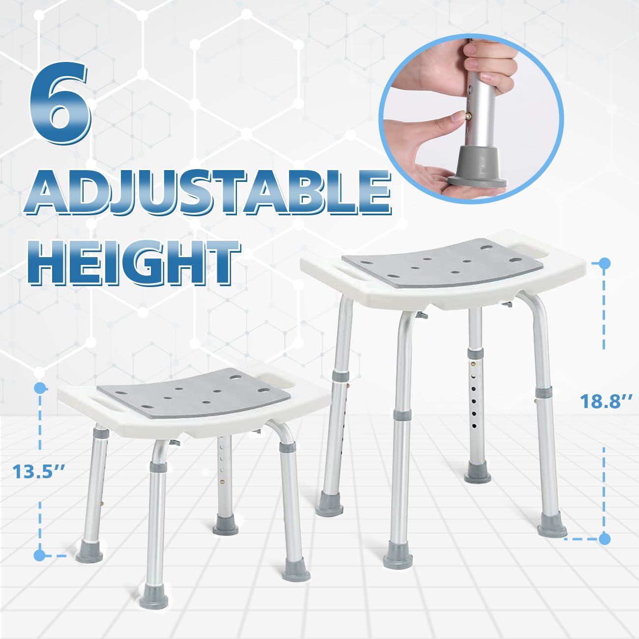 Dualeco FSA/HSA Eligible Shower Chair for Inside Shower, Shower Stool with Free Assist Grab Bar/Toiletry Bag, Tool-Free Assembly Shower Seat for Bathtub, Shower Bath Chairs for Seniors/Disabled