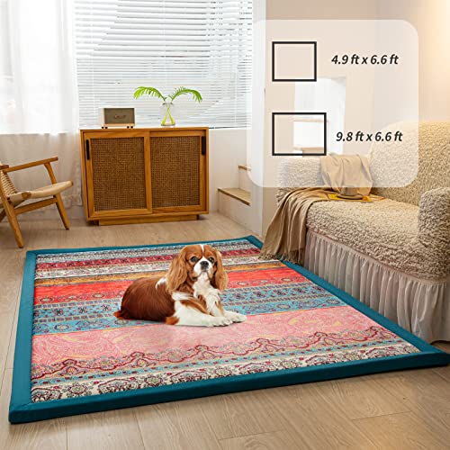 MAXYOYO Bohemian Style Area Rug Living Room Carpet, Thick Memory Foam Tatami Mat Japanese Carpet with Non-Slip Backing, 4.9 ft x 6.6 ft Large Floor Rug Mat for Bedroom
