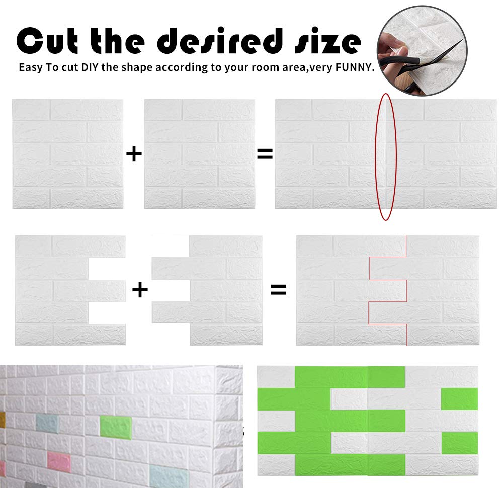 Sodeno 3D Wall Panels Peel and Stick, 14.5 Sq Ft Coverage,Printable Faux Brick Wallpaper Sticker with Self-Adhesive Waterproof Foam for Interior Wall Decor, Bathroom, Home Decoration (10 Pcs) (White)