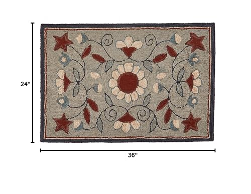 Park Designs Gray Floral Hooked Rug 2' x 3'