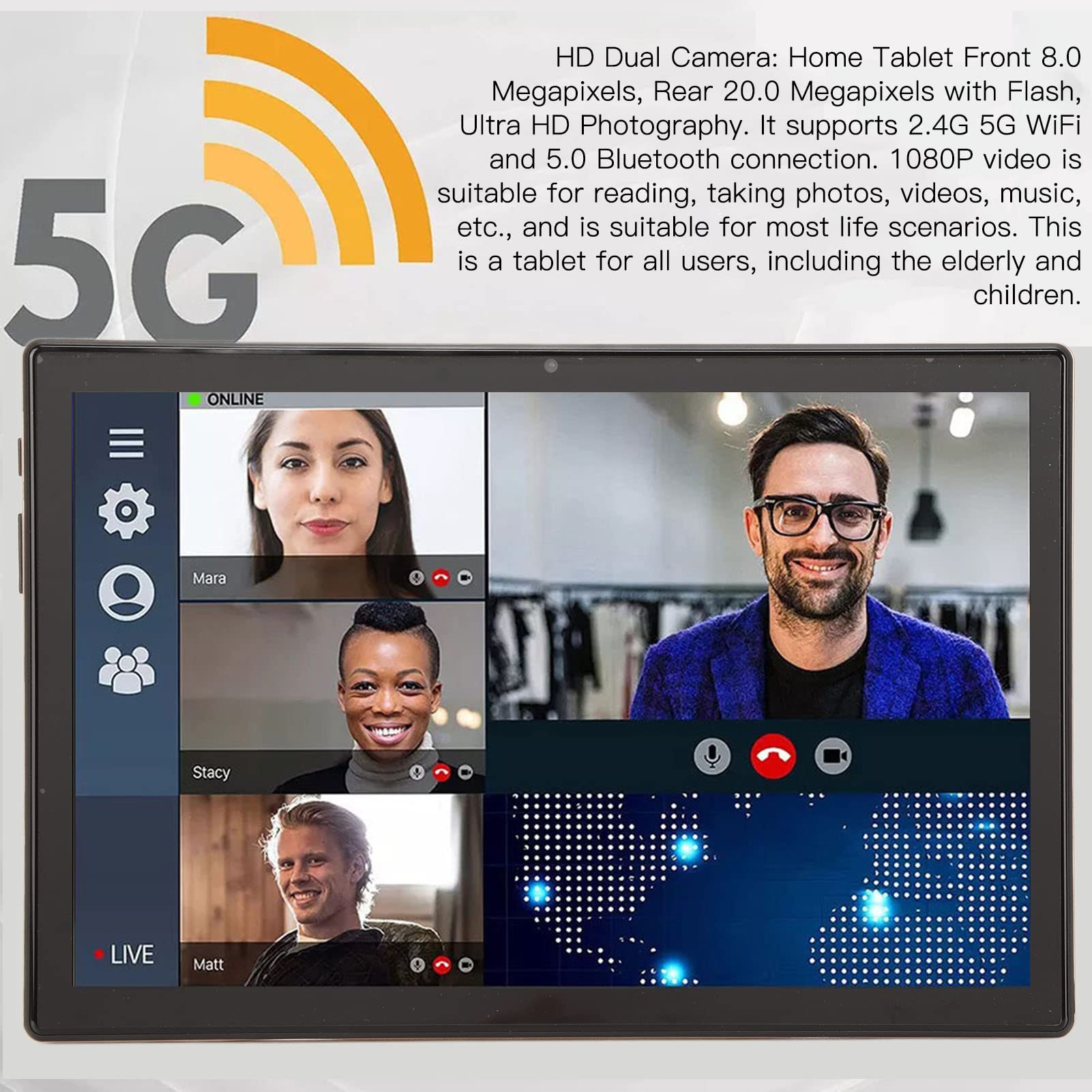 HD Tablet, 10in 1920x1200 IPS Gold Tablet 4G Calling 2.4G 5G Dual Band WiFi 6GB 128GB Tablet Built 8800mAh Large Capacity Battery PC 100 to 240V