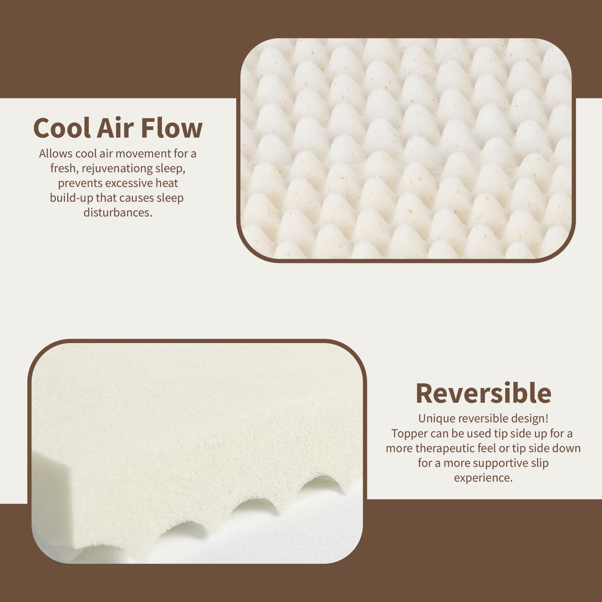 Nutan, 1-Inch Convoluted Copper-Infused Memory Foam Mattress Toppers, Cooling and Pressure Relieving with Airflow Design, Twin, Beige