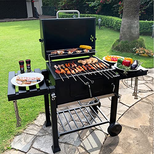 DADHI Trolley Smoker Durable Collapsible Charcoal BBQ Grill,Charcoal-Fueled BBQ Grill with Bottom Shelf Black