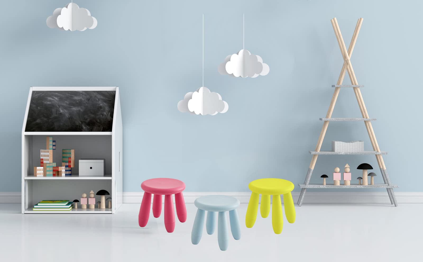Soerreo Children's Footstools, Kindergarten Learning Stools,Children's Dresser Stool, Plastic Light Footstools are Durable and Movable (Blue)