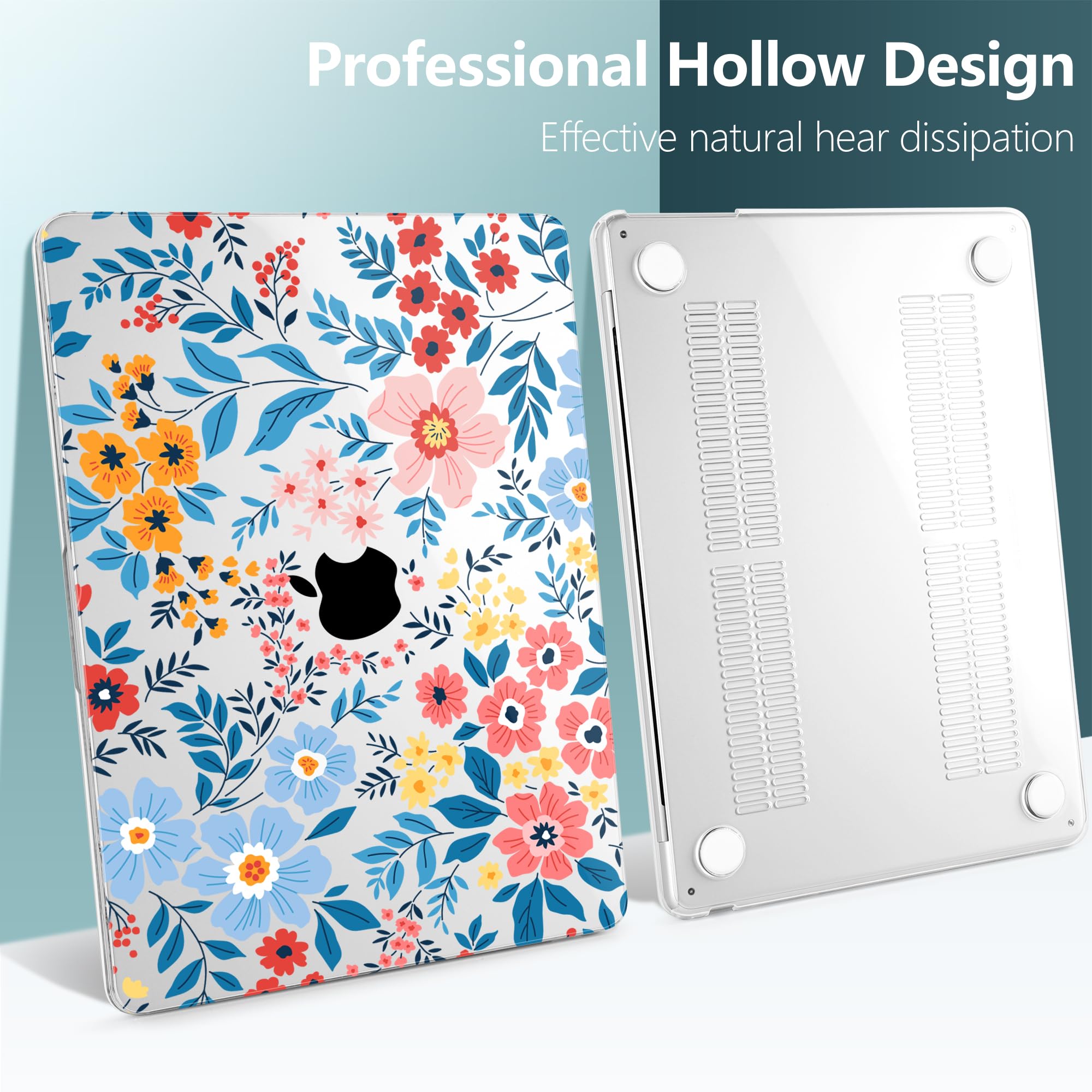 DONGKE for M3 M2 MacBook Air 15.3 inch Case 2023 2024 Release A2941 A3114 with Retina Display & Touch ID, Plastic Hard Case & Keyboard Skin & Screen Protector for MacBook Air 15" - Multicolor Flowers