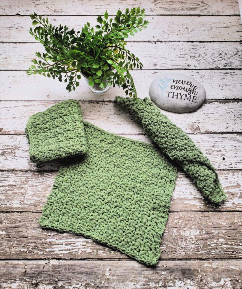 Handmade Dish Cloths Sage Green Cotton Dishcloths Set of 3 Crochet Washcloths