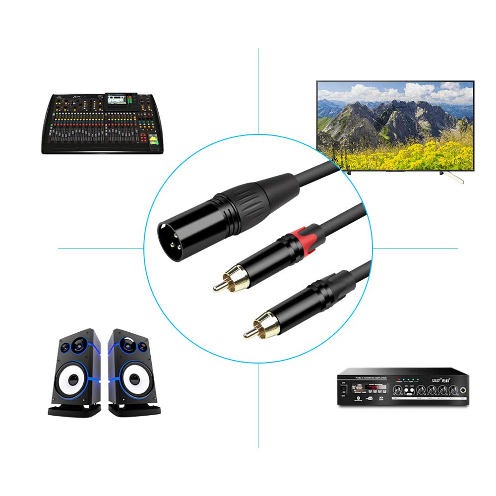 Devinal Dual RCA to XLR Y-Cable, Unbalanced XLR Male Y Splitter Patch Cord, 2 Phono Plug to 1 XLR Adapter Interconnect Duplicator Lead Cable Connector, Heavy Duty Baking Paint 15 feet