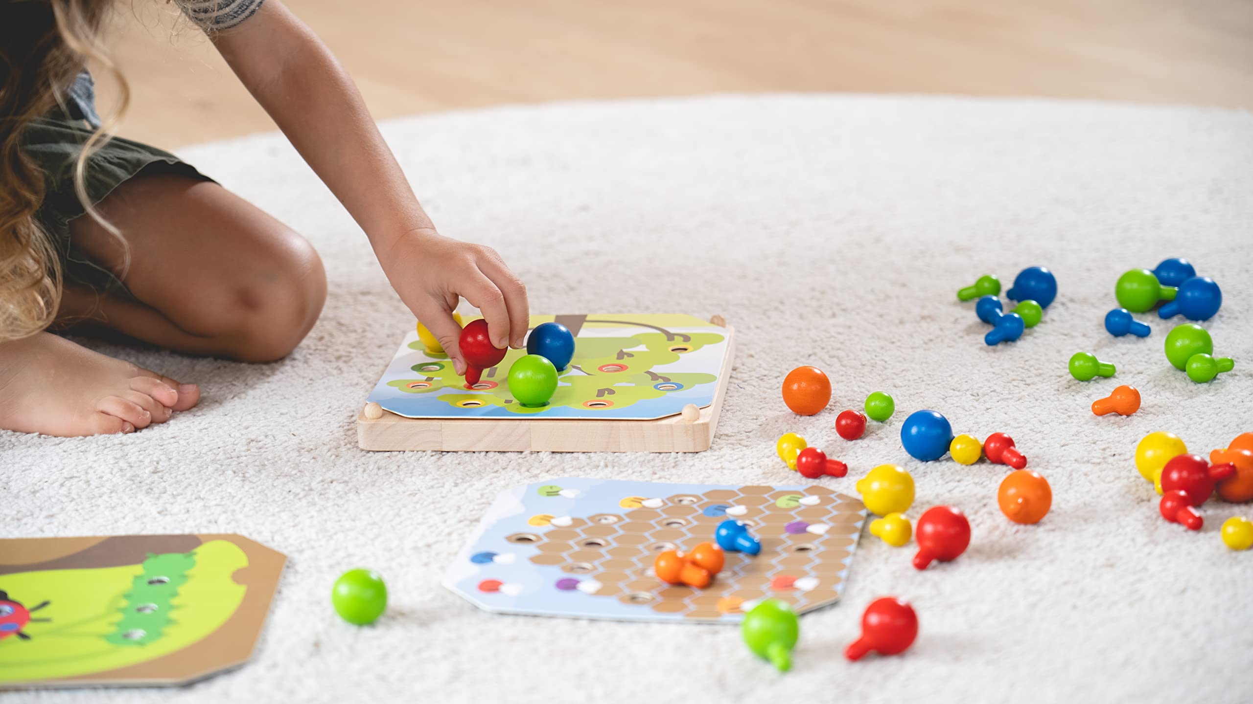 PlanToys Creative Wooden Peg Board With 3 Double Sided Cards (5399) | Sustainably Made from Rubberwood and Non-Toxic Paints and Dyes