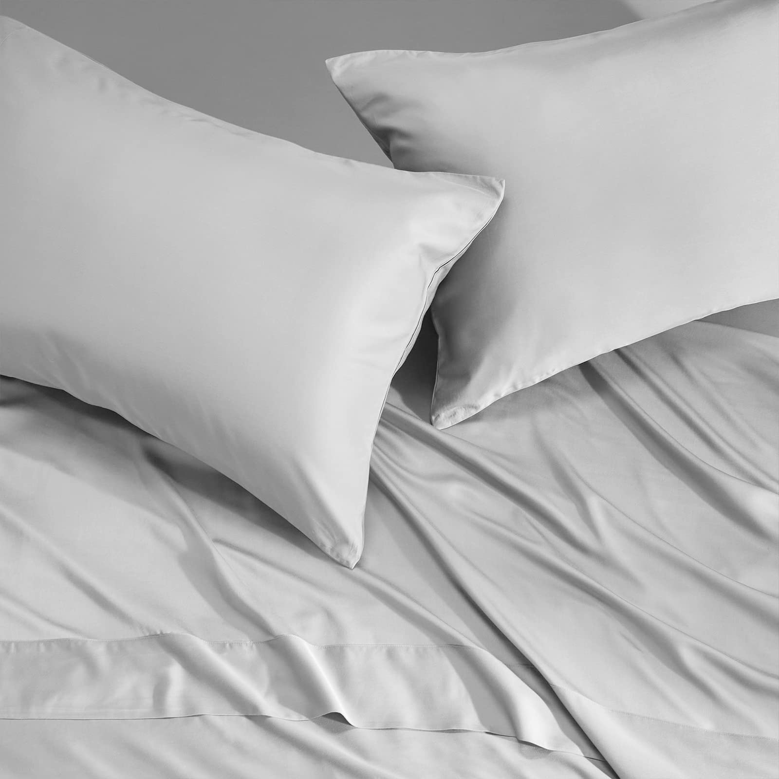 CozyLux Cooling Sheets King Size, Rayon Derived from Bamboo, Oeko-TEX Certified Luxuriously Soft & Silky Sheet Set - 16" Deep Pockets 4 Piece Bedding Sheets & Pillowcases,Light Grey